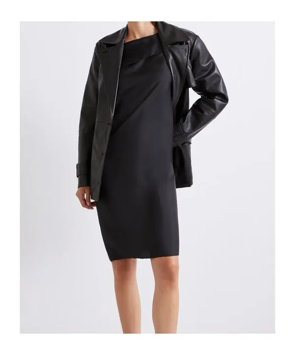 Marella Leather Trench Coat With Belt And Notched Lapels