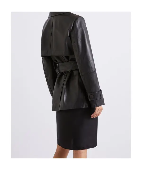 Marella Leather Trench Coat With Belt And Notched Lapels
