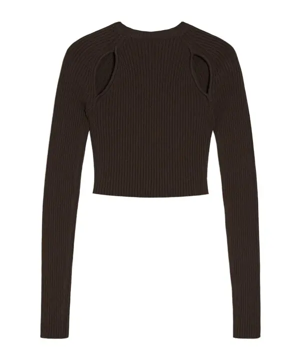 Max Mara Ribbed Long-sleeve Cut-out Top - Brown