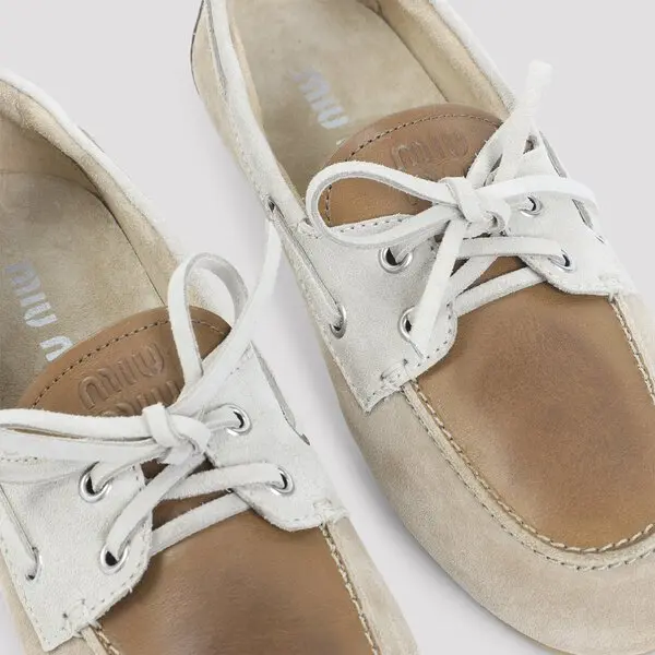 Miu Miu Lace-up Boat Flats - Nude