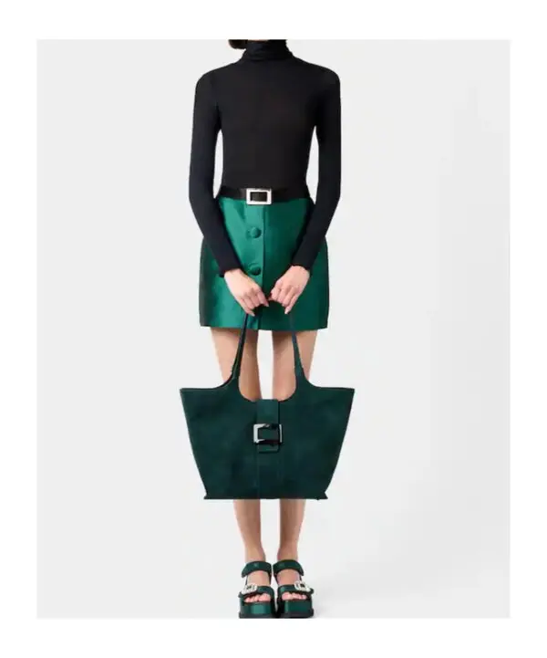 ROGER VIVIER Belle Vivier Medium Shopping Bag In Suede With Resin Buckle - Green