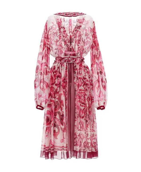 Dolce & Gabbana Graphic-printed Long Sleeve V-neck Belted Dress
