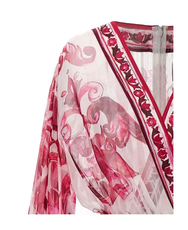 Dolce & Gabbana Graphic-printed Long Sleeve V-neck Belted Dress