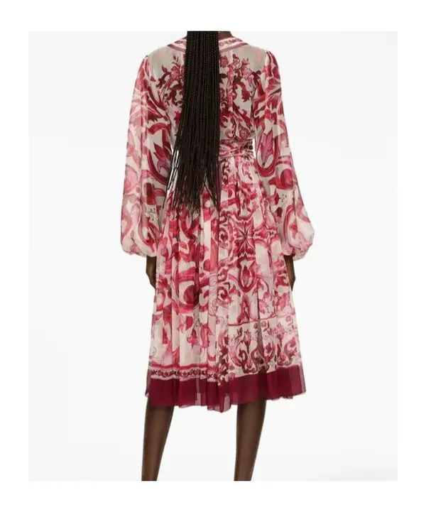 Dolce & Gabbana Graphic-printed Long Sleeve V-neck Belted Dress