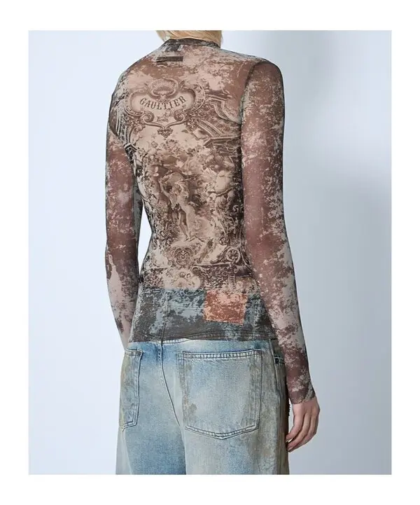 JEAN PAUL GAULTIER Graphic Medallion Mesh Top - Multicolor