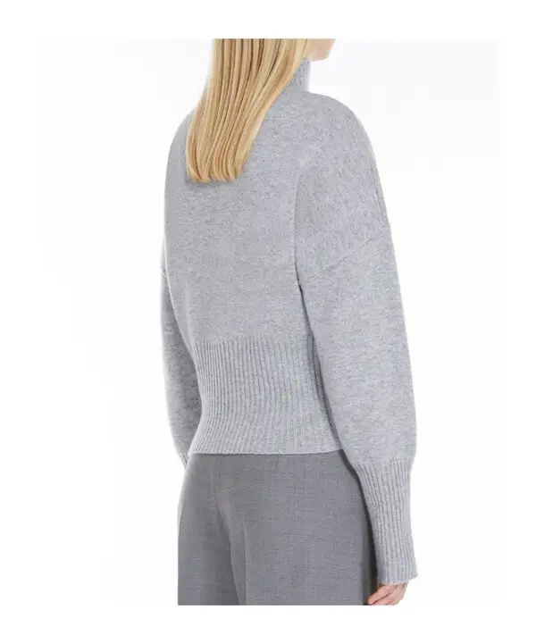 Max Mara High Neck Long Sleeve Jumper With Diamond Inlay - Light Gray