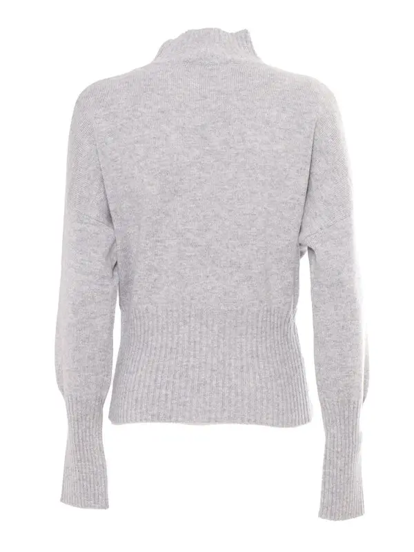 Max Mara High Neck Long Sleeve Jumper With Diamond Inlay - Light Grey