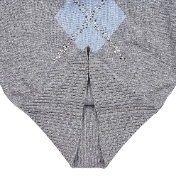 Max Mara High Neck Long Sleeve Jumper With Diamond Inlay - Light Grey