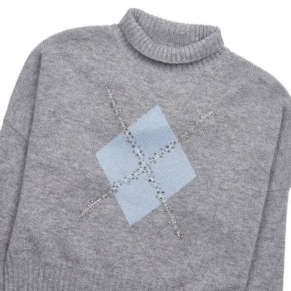 Max Mara High Neck Long Sleeve Jumper With Diamond Inlay - Light Grey