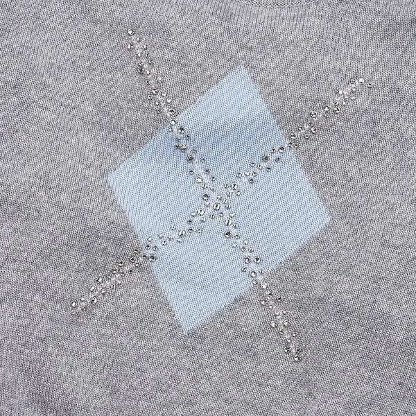 Max Mara High Neck Long Sleeve Jumper With Diamond Inlay - Light Grey