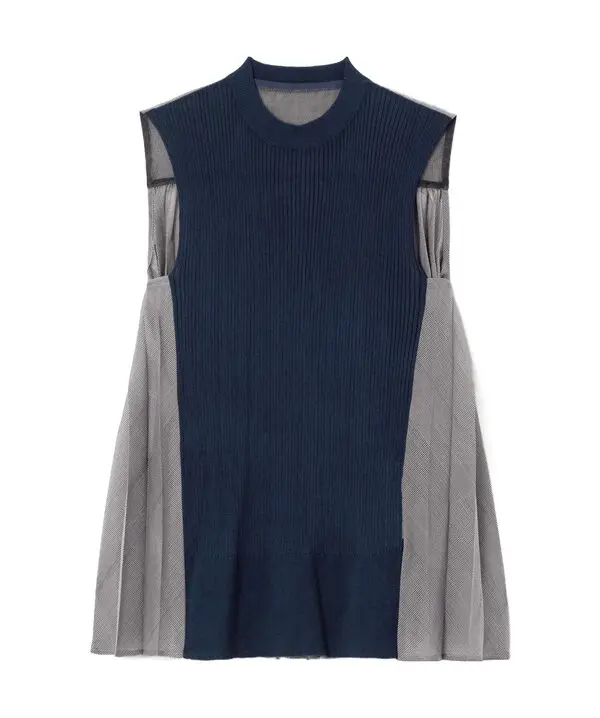 Sacai Sleeveless Ribbed Top With Pleated Back