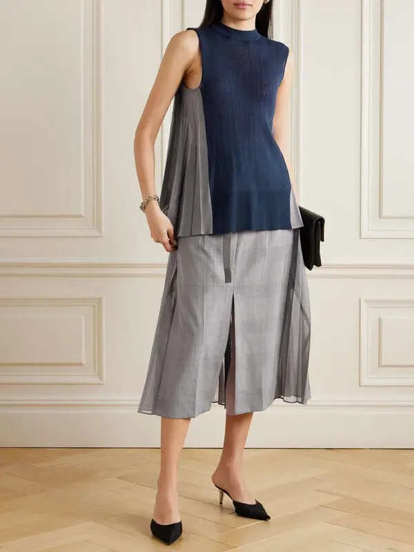 Sacai Sleeveless Ribbed Top With Pleated Back