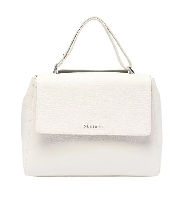 ORTIGNI Sveva Logo Lettering Medium Shoulder Bag - White