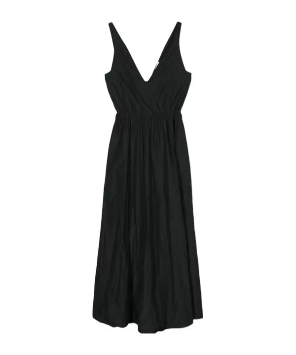 FORTE_FORTE Flared Maxi Dress With Deep V Neckline - Black