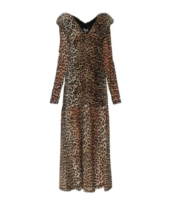 GANNI Leopard Print V-neck Dress