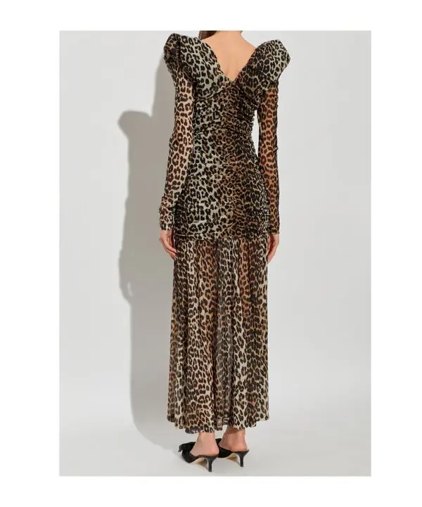 GANNI Leopard Print V-neck Dress