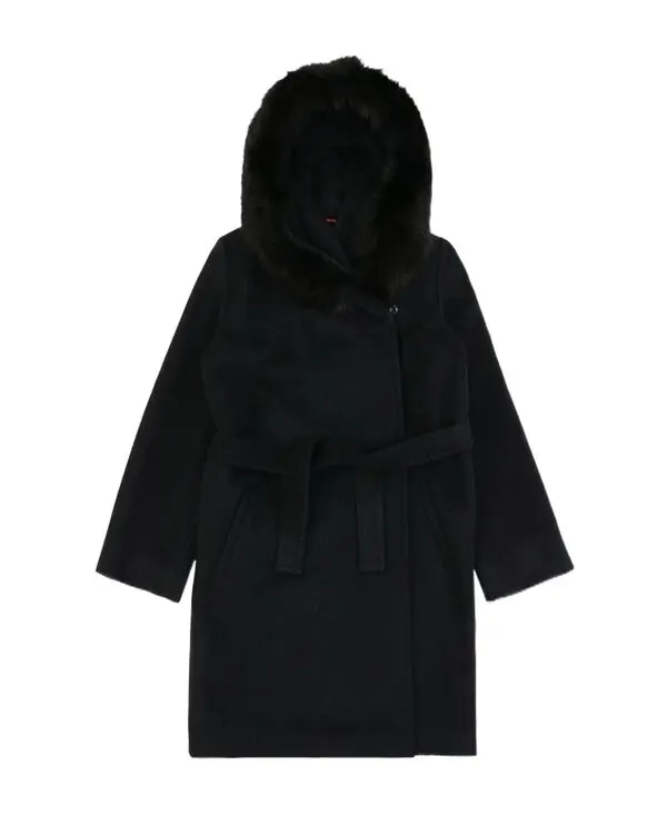 Max Mara Hooded Long-sleeved Coat With Waist Straps - Black