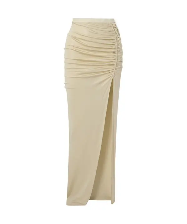 Rick Owens Pleated Maxi Skirt With Draped Effect And Slit - Nude