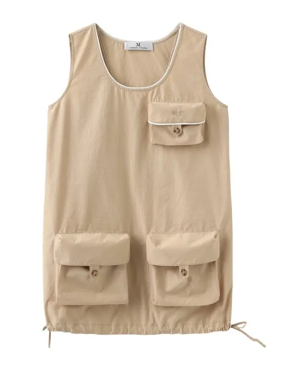 Marissa Chiara Sleeveless Round Neck Drawstring Dress With Pockets