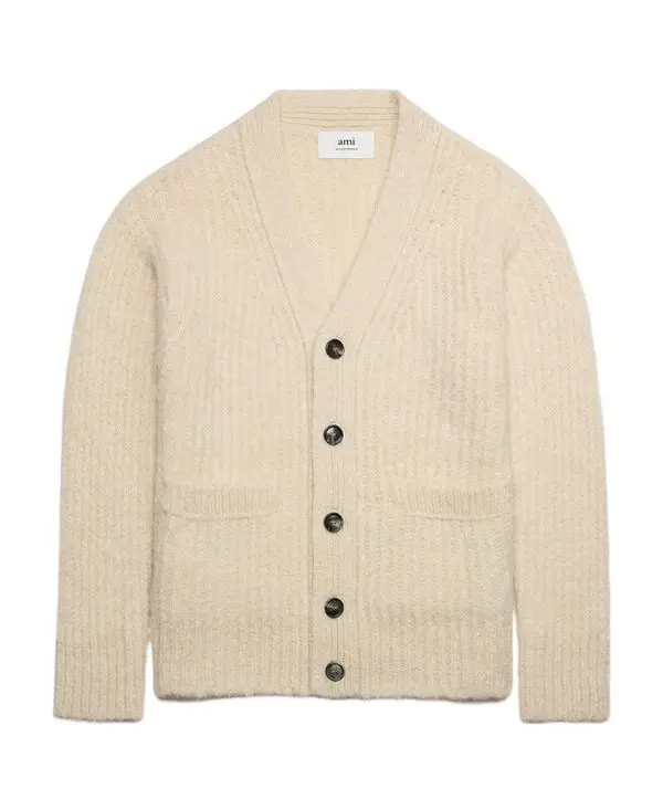 Ami V-neck Ribbed Cardigan - Nude
