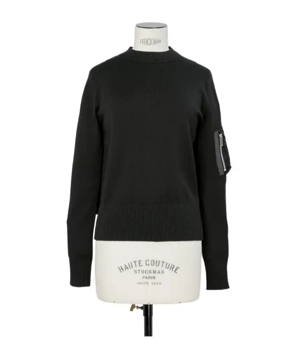 Sacai Crew Neck Long Sleeve Jumper With Nylon Patch Detail - Black
