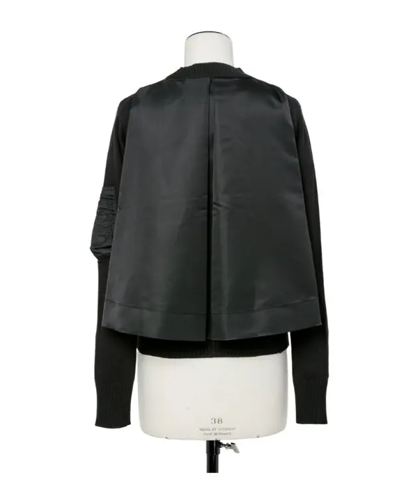Sacai Crew Neck Long Sleeve Jumper With Nylon Patch Detail - Black