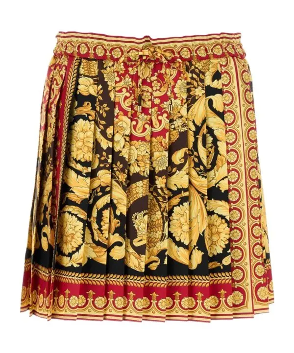 Versace Pleated Graphic Print Skirt - Brown