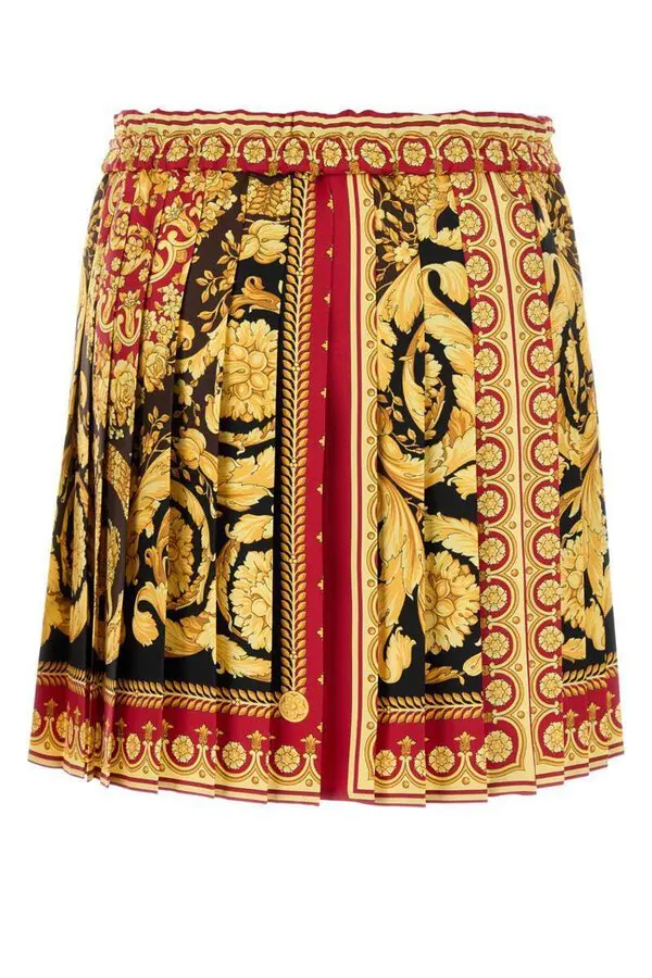 Versace Pleated Graphic Print Skirt - Brown