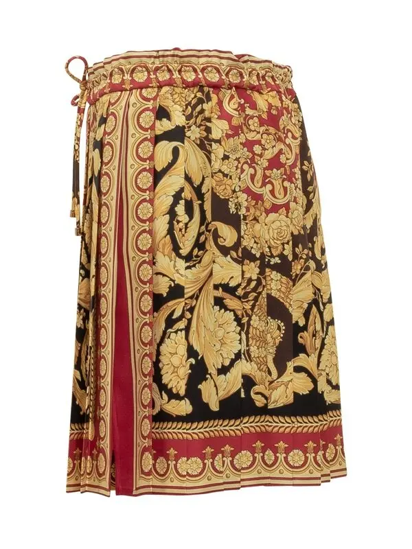 Versace Pleated Graphic Print Skirt - Brown
