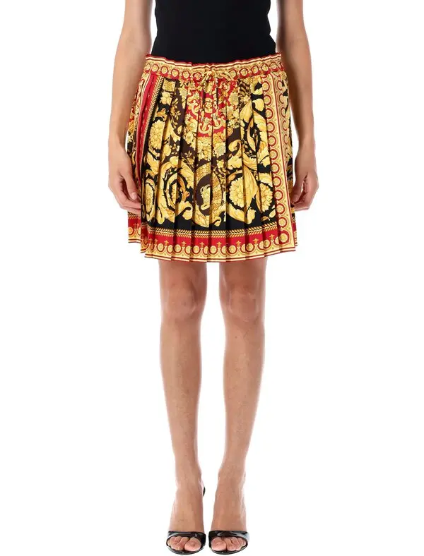 Versace Pleated Graphic Print Skirt - Brown