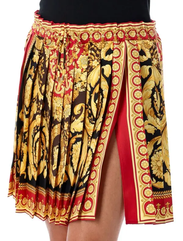 Versace Pleated Graphic Print Skirt - Brown