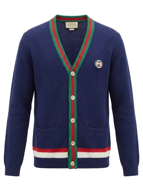 Gucci Contrast Striped Knitted Cardigan - Blue