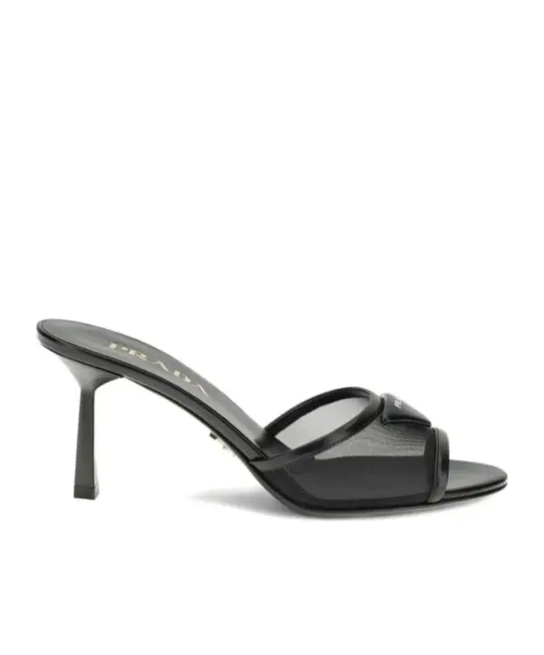 Prada Logo Detailed Stiletto Sandals - Black