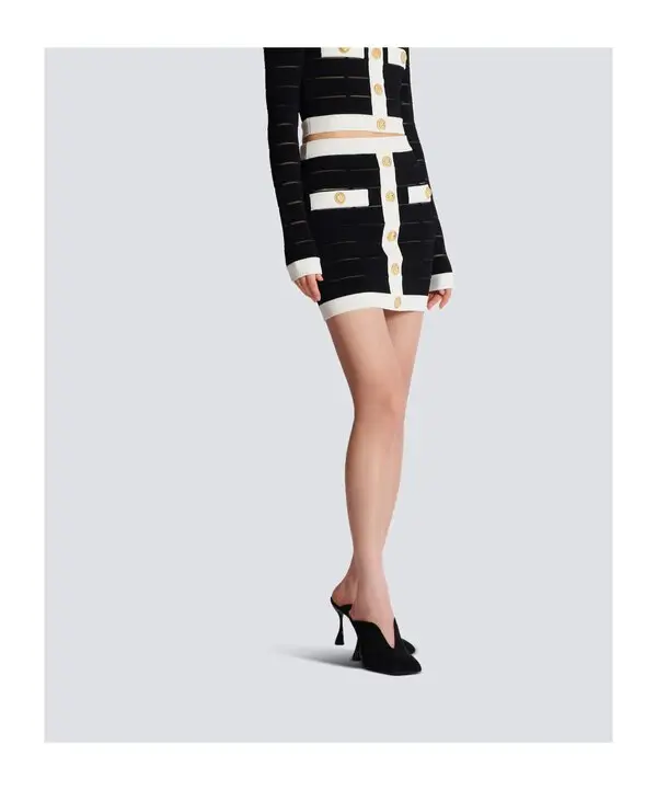 Balmain Two-tone Buttoned Knit Mini Skirt