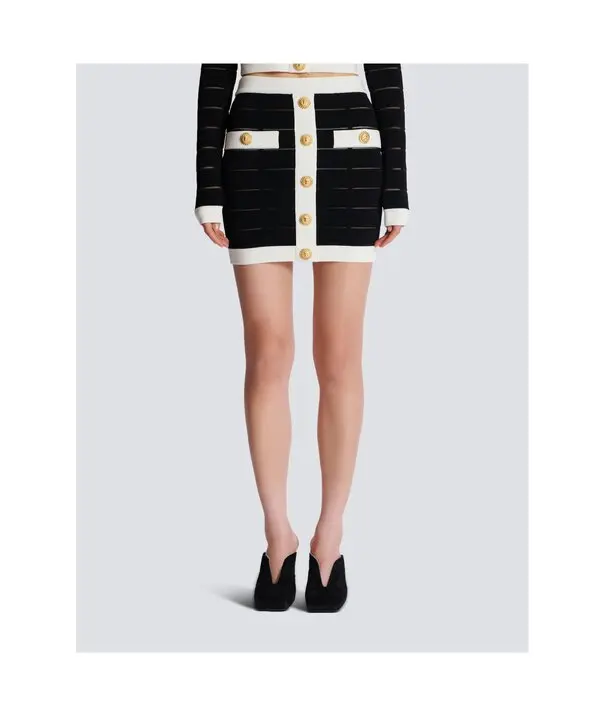 Balmain Two-tone Buttoned Knit Mini Skirt