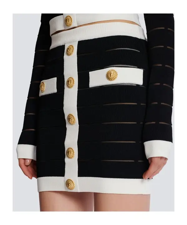 Balmain Two-tone Buttoned Knit Mini Skirt