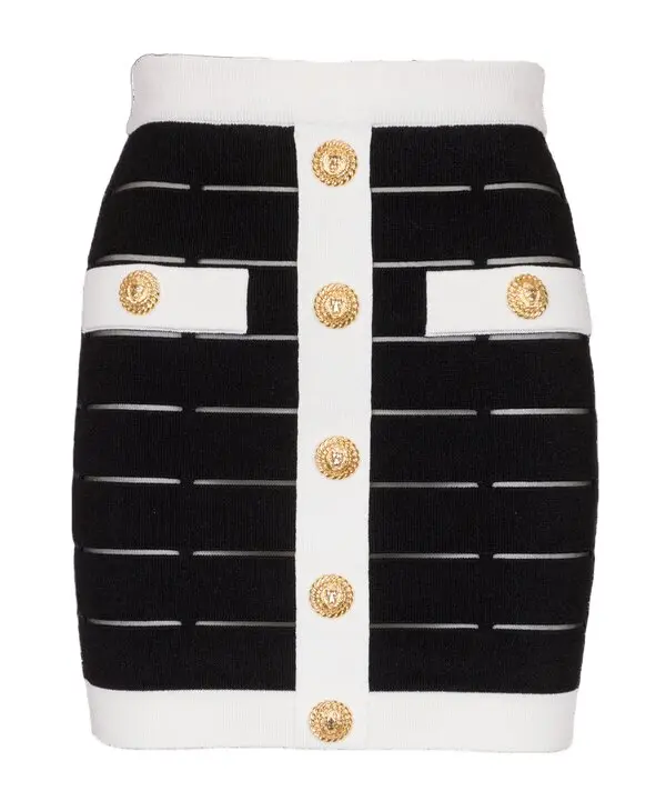 Balmain Two-tone Buttoned Knit Mini Skirt - Black