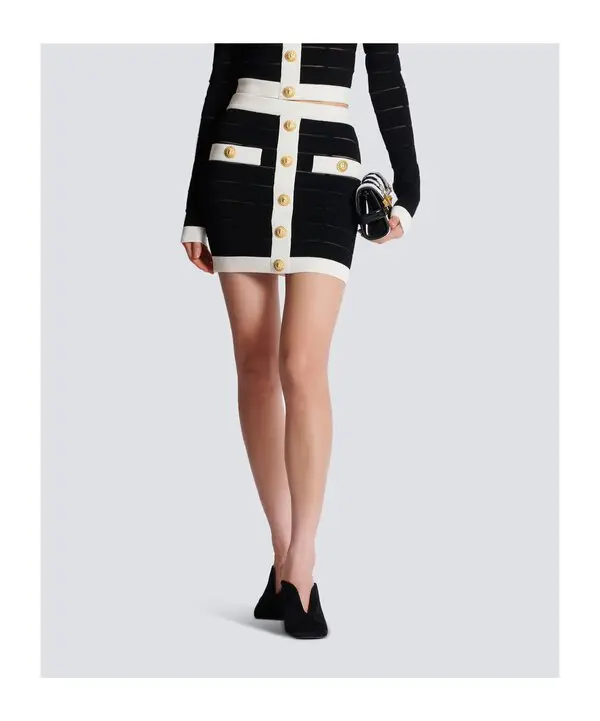 Balmain Two-tone Buttoned Knit Mini Skirt