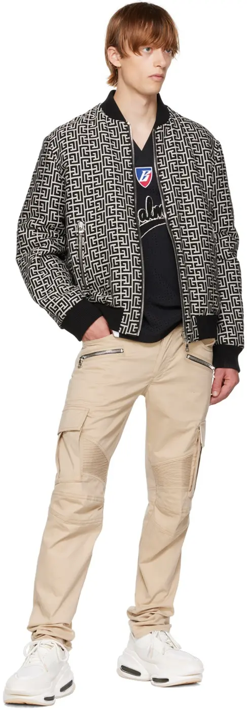Balmain Logo Monogram Reversible Bomber Jacket