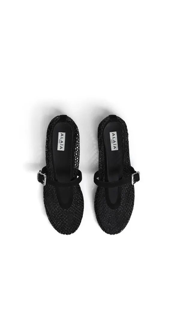 Alaïa Fishnet Ballet Flats With Buckle Detail - Black