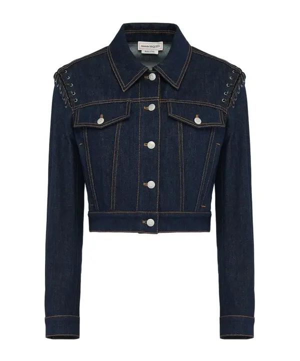 Alexander McQueen Cropped Denim Jacket With Lace Detail