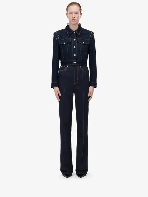 Alexander McQueen Cropped Denim Jacket With Lace Detail