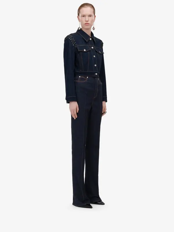 Alexander McQueen Cropped Denim Jacket With Lace Detail
