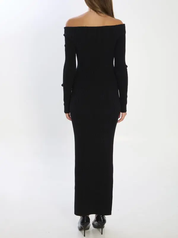 Max Mara Arnes Off-shoulder Ribbed Knit Maxi Dress
