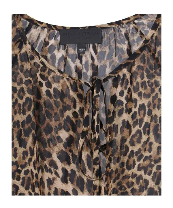 NILI LOTAN Printed Long Sleeve Top With Drawstring