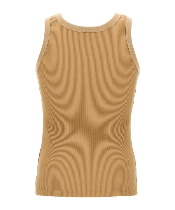 Fendi Logo Embroidered Ribbed Tank Top - Beige