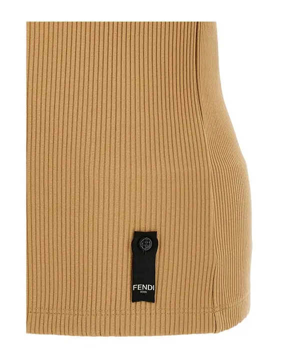 Fendi Logo Embroidered Ribbed Tank Top - Beige
