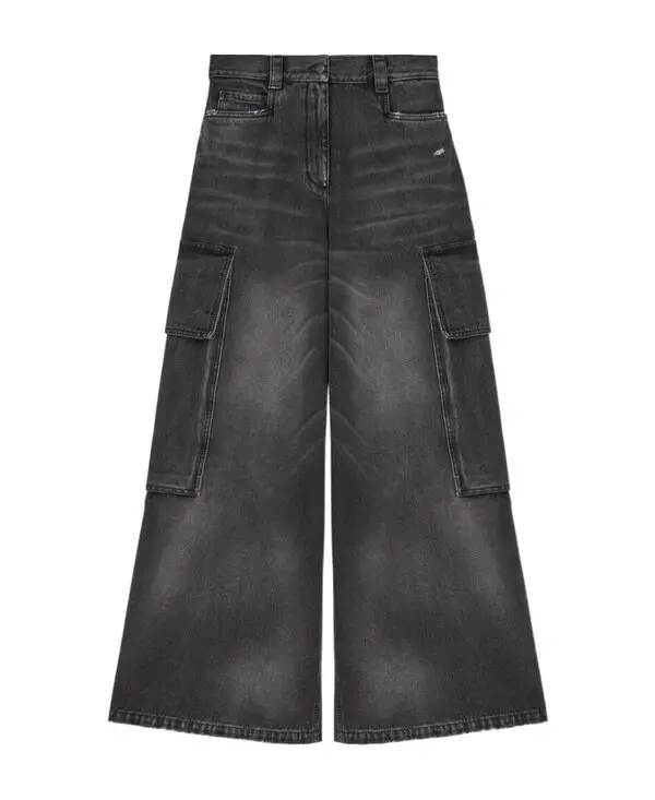 Palm Angels Wide Leg Cargo Jeans - Black
