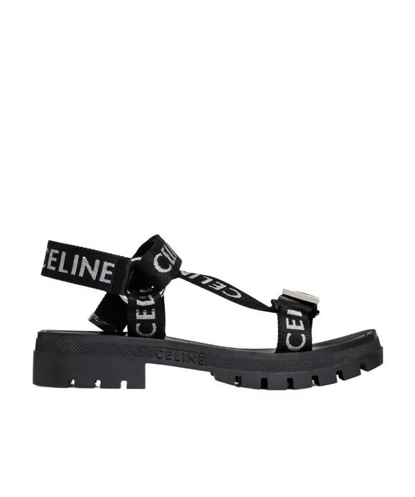 Celine Jacquard Nylon Leo Strappy Sandal - Black/white