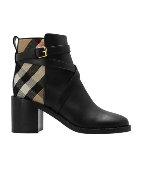Burberry House Check Round-toe Boots - Black